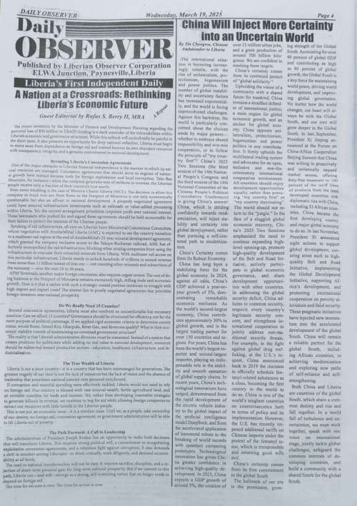 Chinese Ambassador to Liberia Yin Chengwu Publishes an Article in ...